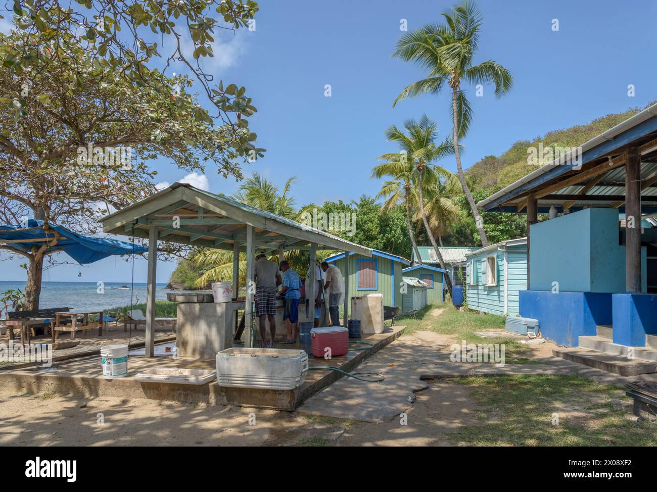 The local fish market in Britannia Bay, Lovell Village, Mustique Island ...
