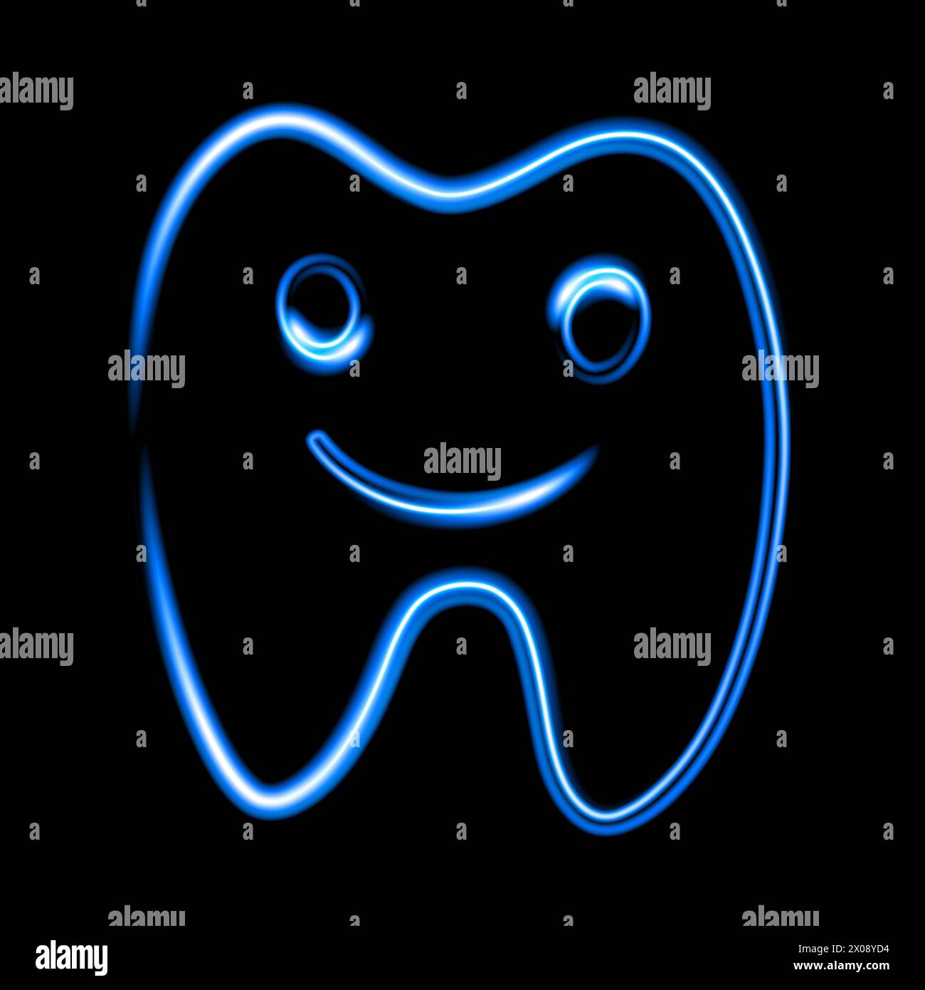 Vector isolated illustration of a cheerful tooth with neon effect ...