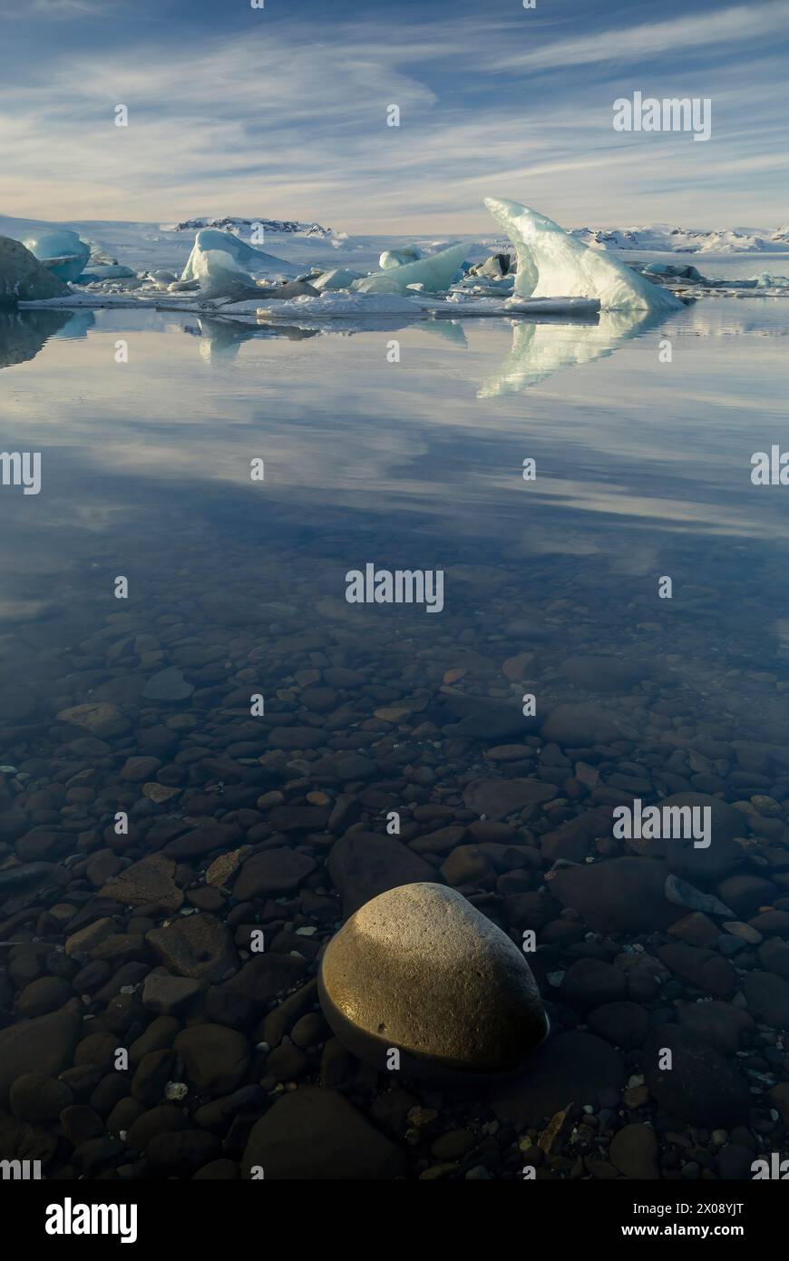 A tranquil scene from Iceland, featuring crystal-clear waters with ...