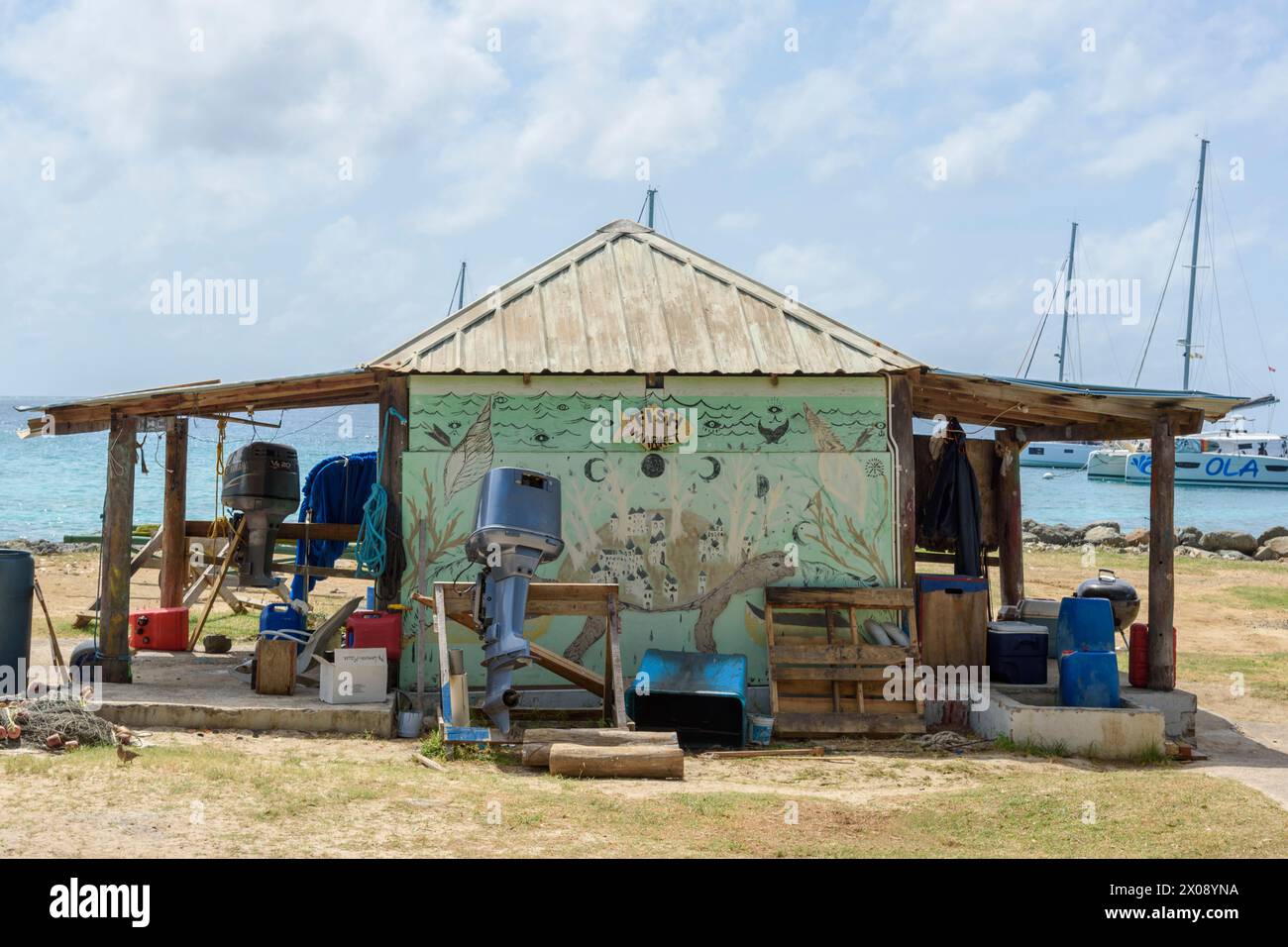 The local fish market in Lovell Village, Britannia Bay, Mustique Island ...