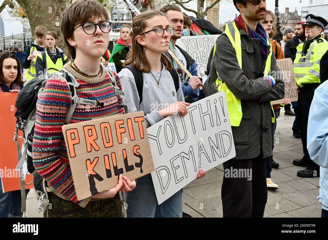 London, UK. Activist groups Youth Demand and Palestine Action, teamed ...