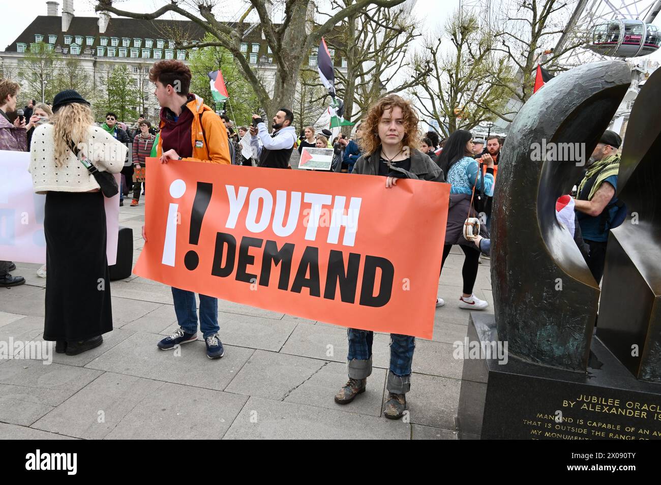 London, UK. Activist groups Youth Demand and Palestine Action, teamed ...