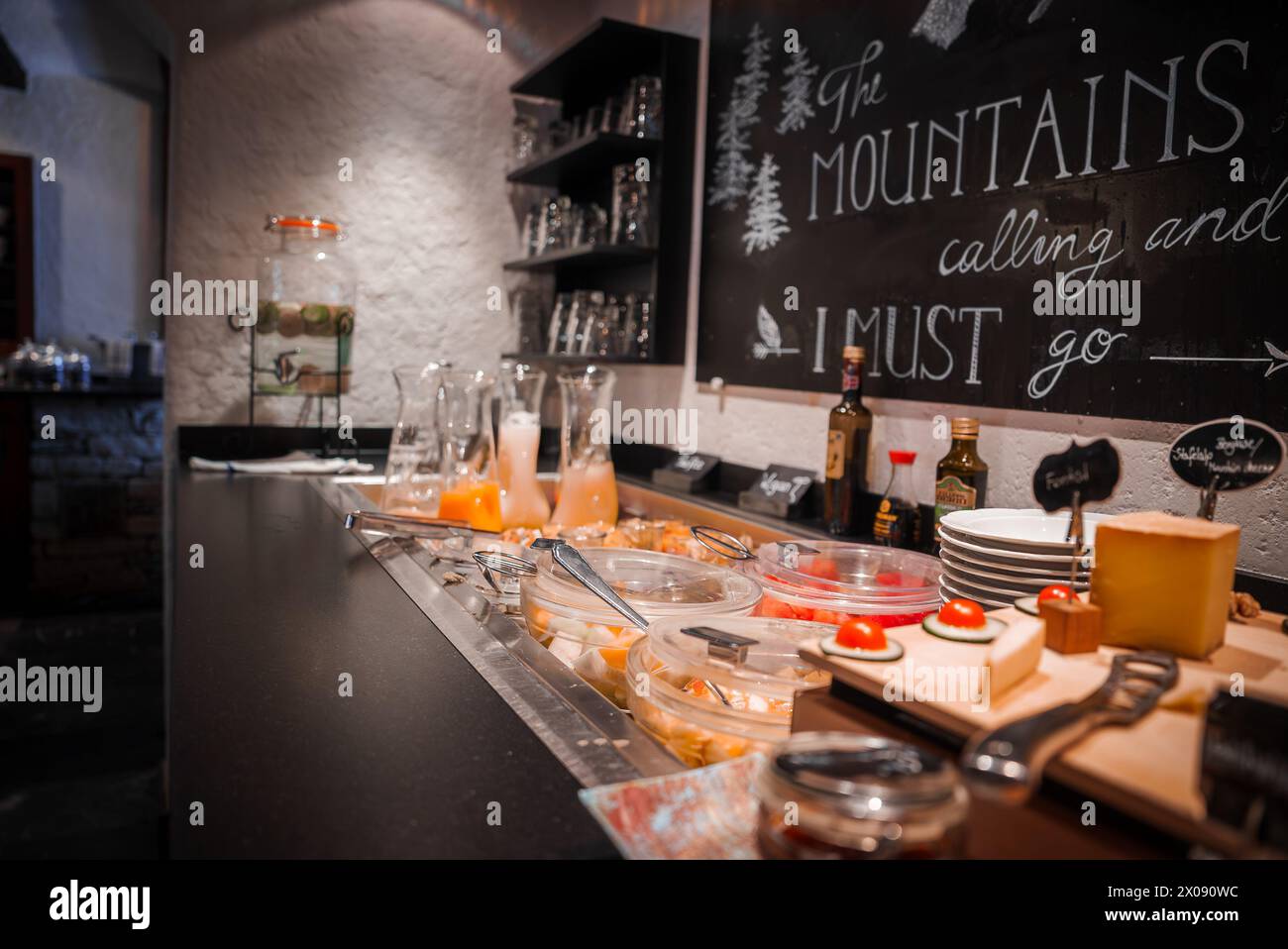 Luxury Buffet Setup in Zermatt Hotel Elegant, Rustic, Chalkboard Wall ...