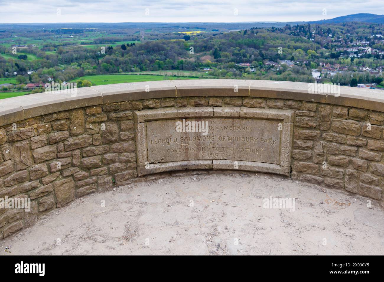 Plaque on the Salomons Memorial at the top of Box Hill near Dorking ...