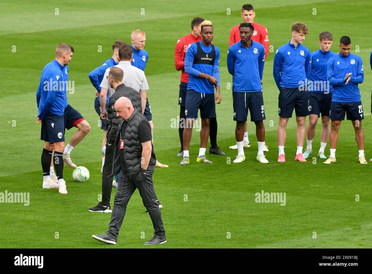 Pilsen, Czech Republic. 10th Apr, 2024. Club owner Adolf Sadek, front ...
