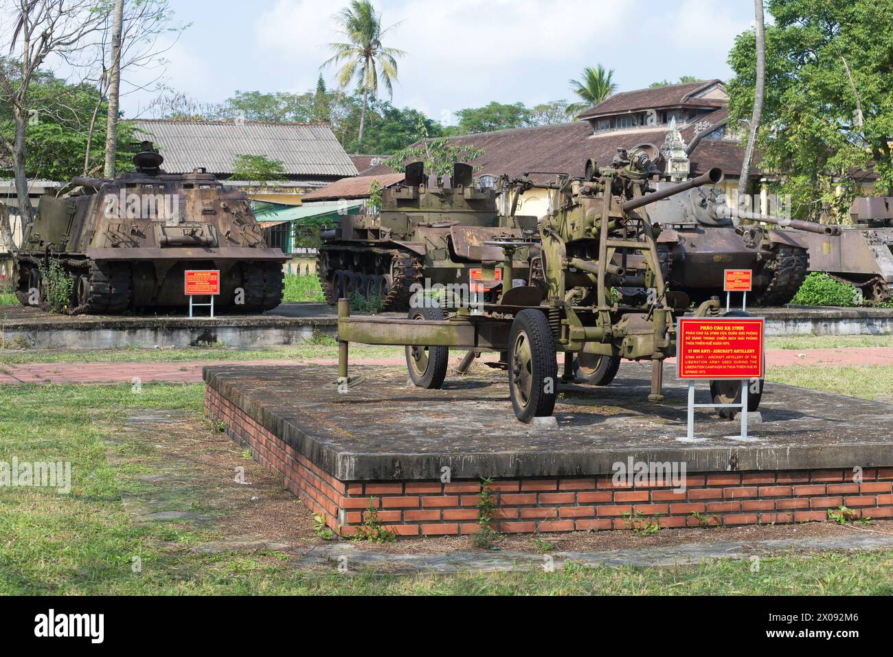 HUE, VIETNAM - JANUARY 08, 2016: 37 mm anti-aircraft gun against the ...