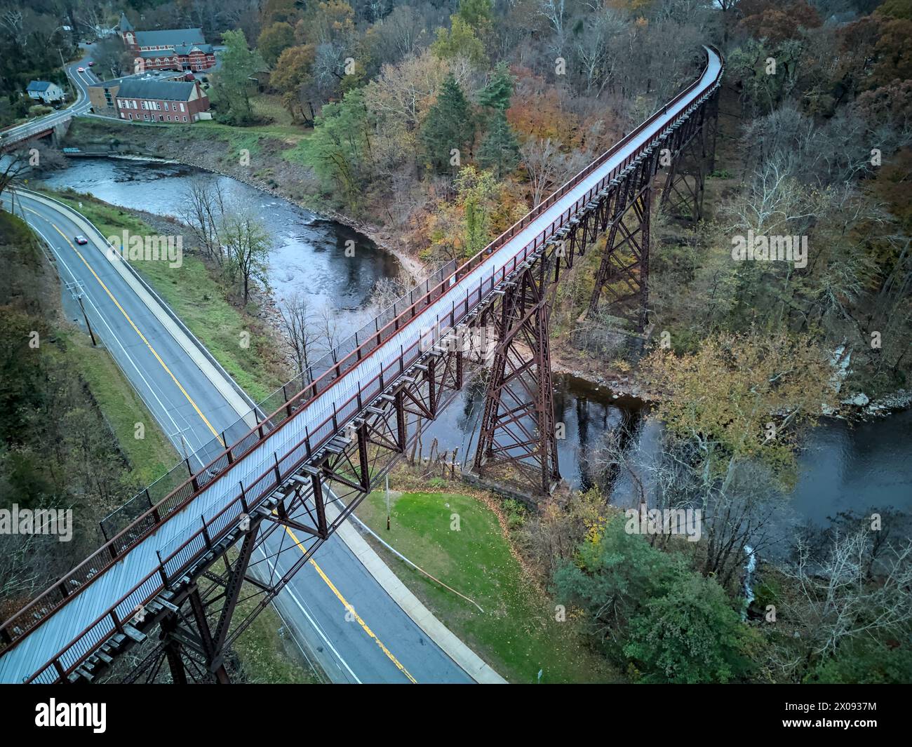 view of rosendale trestle passing over rondout creek at dusk (sunset ...
