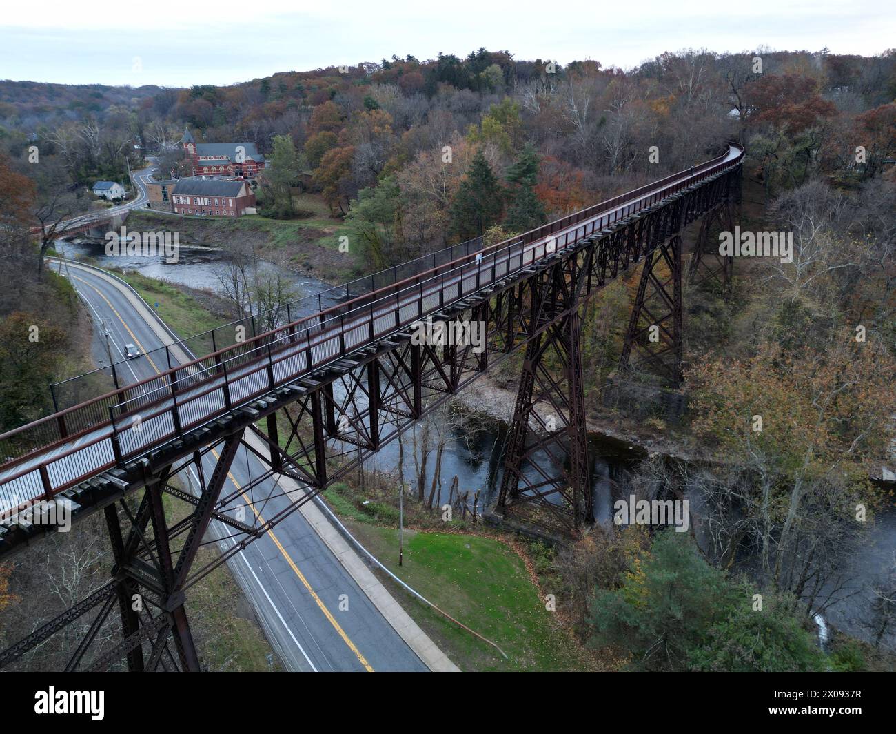 view of rosendale trestle passing over rondout creek at dusk (sunset ...
