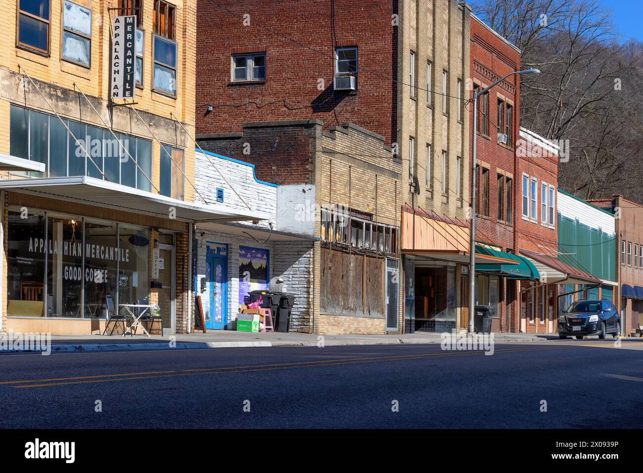 Big Stone Gap, Virginia, USA - February 19, 2024: A section of main ...