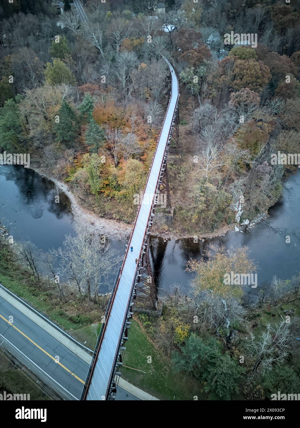 view of rosendale trestle passing over rondout creek at dusk (sunset ...
