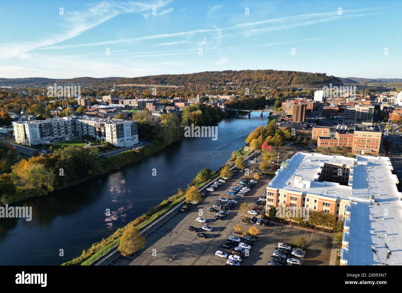 view of chenango river in downtown bighamton new york (southern tier ...