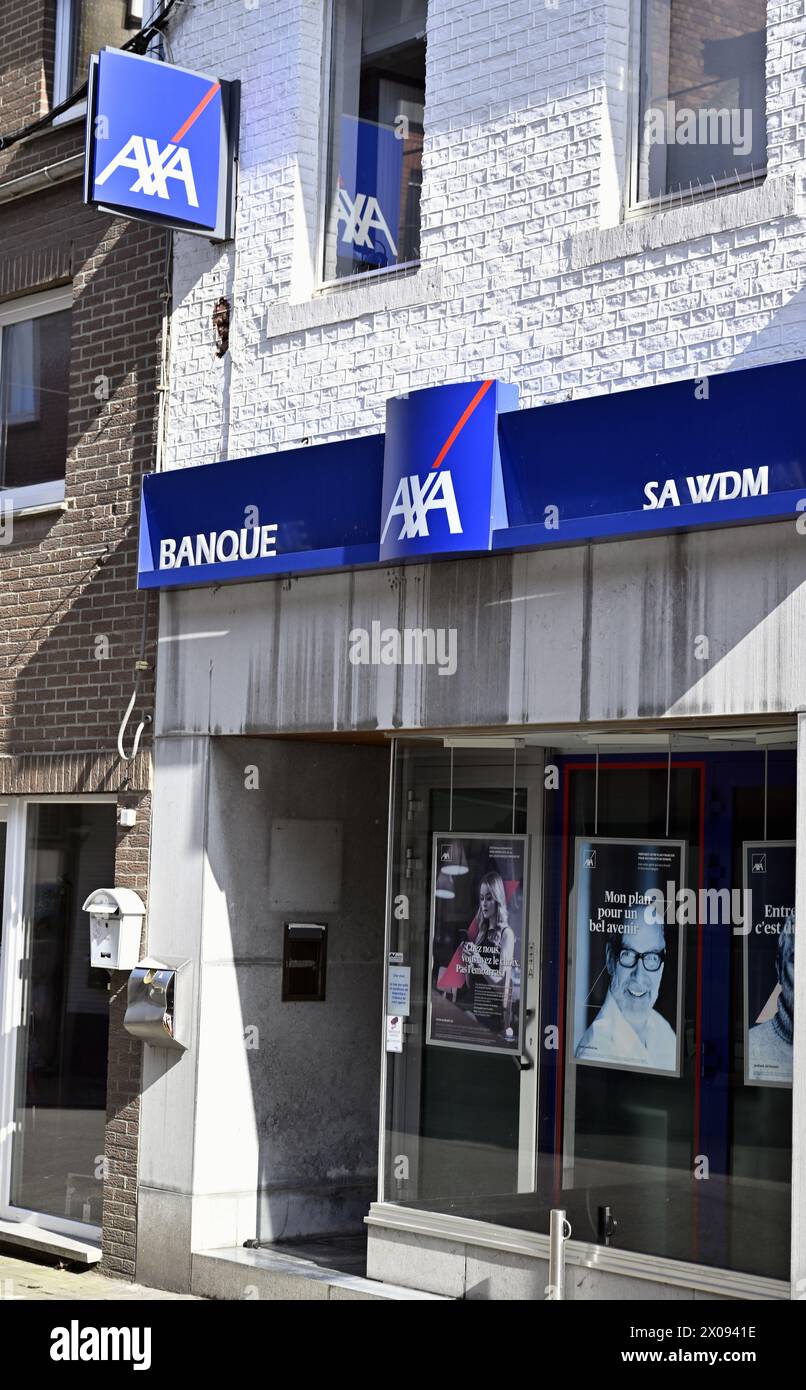 Hannut, Belgium. 10th Apr, 2024. Illustration shows the logo of Axa ...