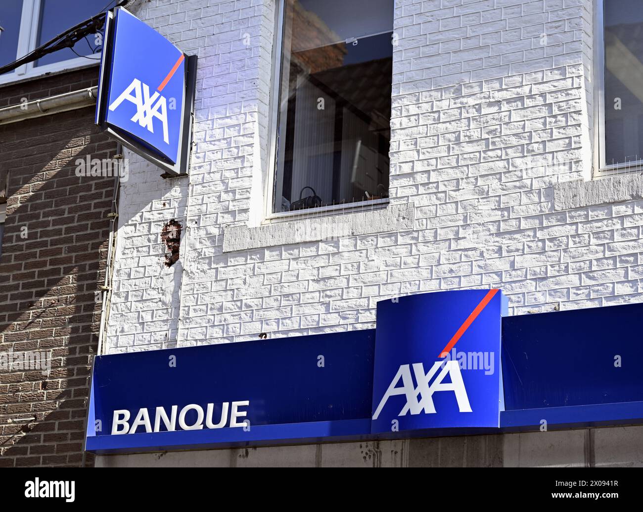 Hannut, Belgium. 10th Apr, 2024. Illustration shows the logo of Axa ...