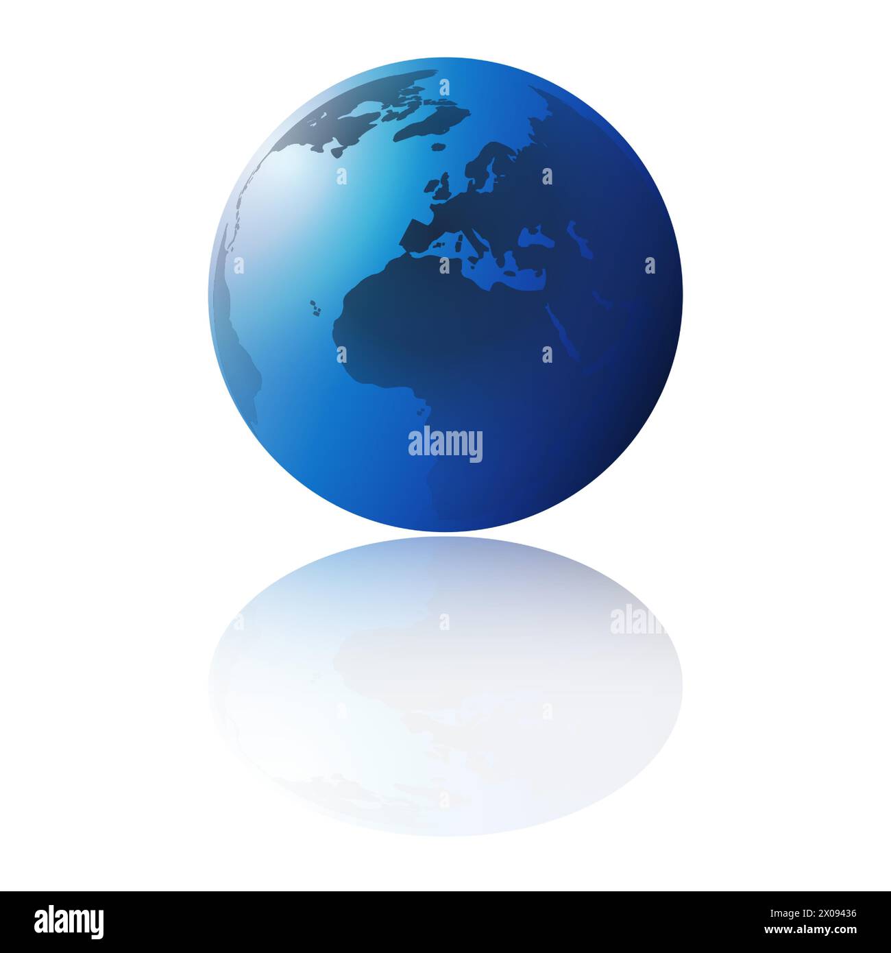 Simple Isolated Blue Earth Globe Design with Reflection on White ...