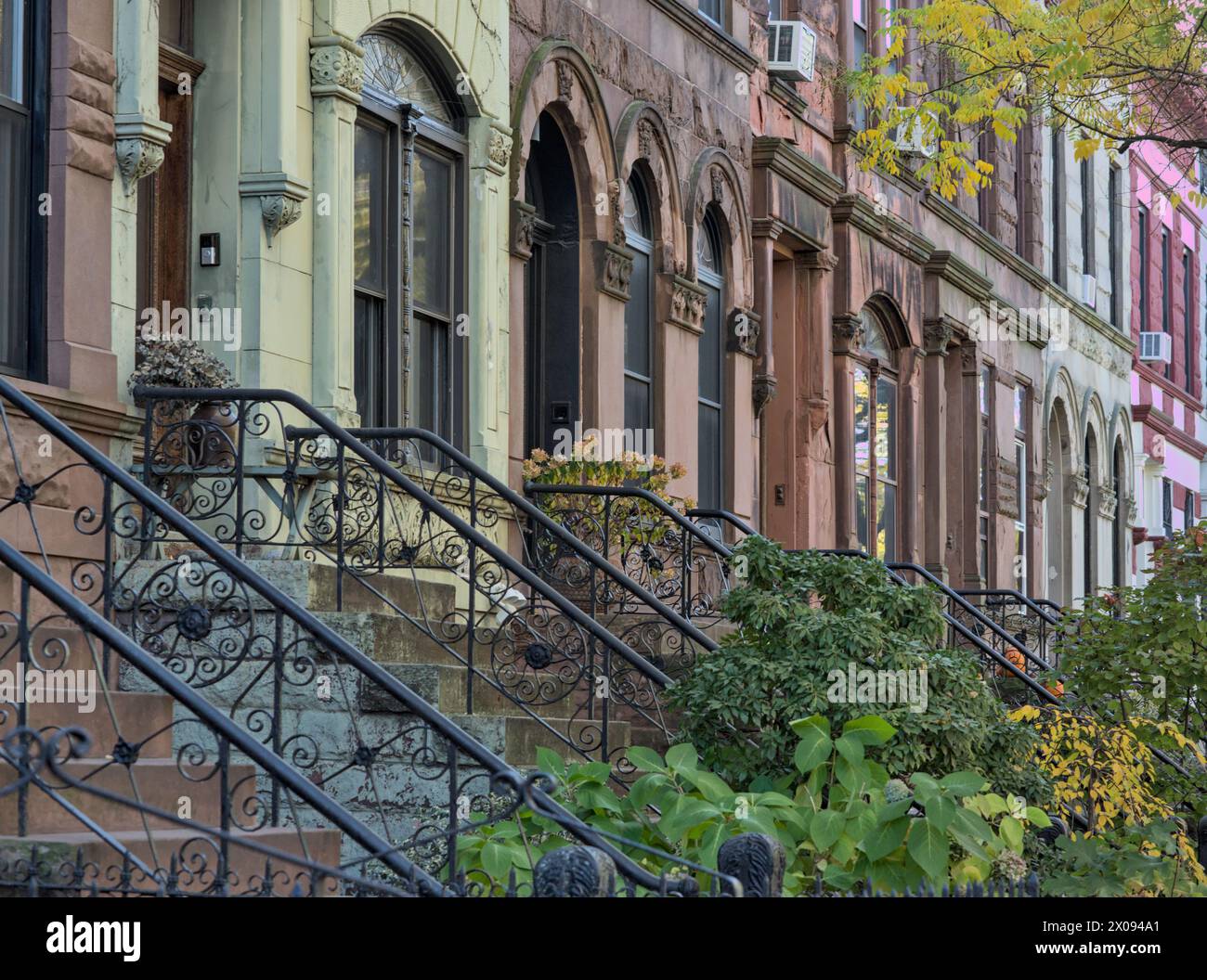 brownstone detail (colorful historic brick residential buildings in ...