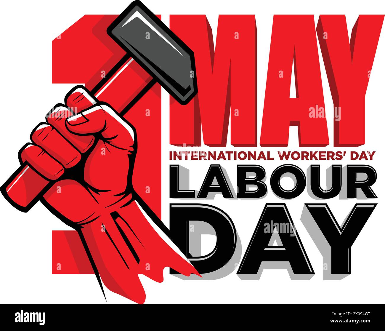 Labour day concept with red hand holding hammer. Vector editable on ...