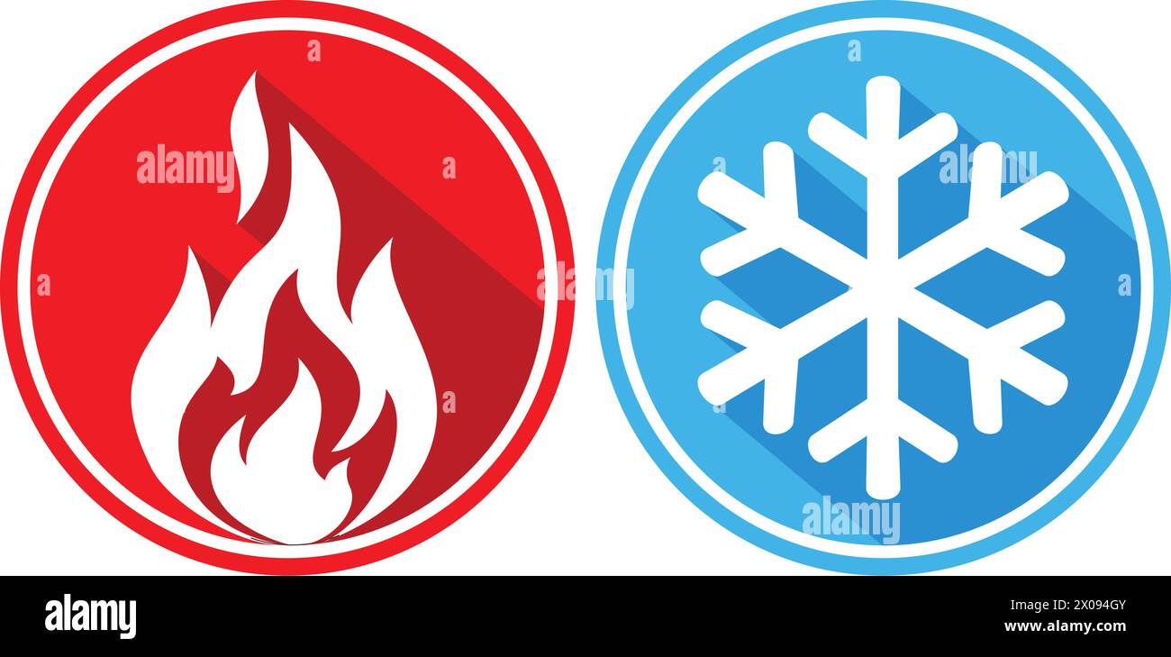 Hot and cold icon. Fire and snowflake symbols. Heating and cooling ...