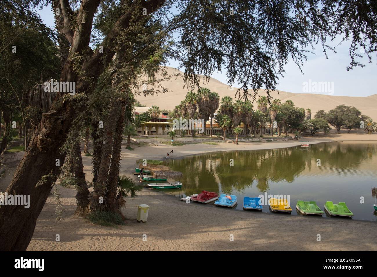 Huacachina oasis, a popular tourism destination, sits amongst expansive ...