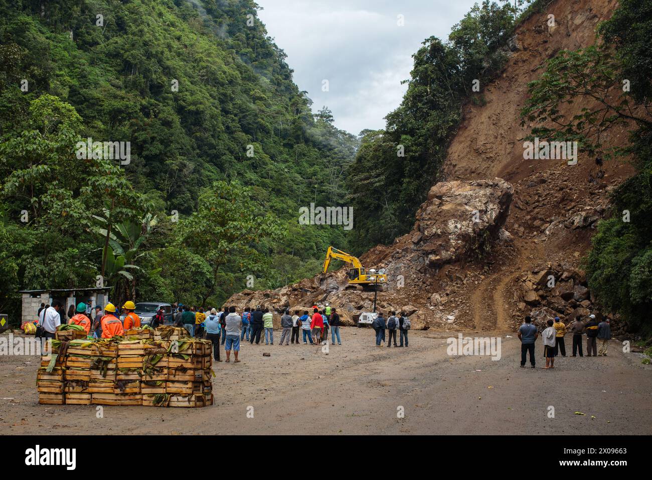 A massive landslide covers the road between Huanuco and Tingo Maria in ...