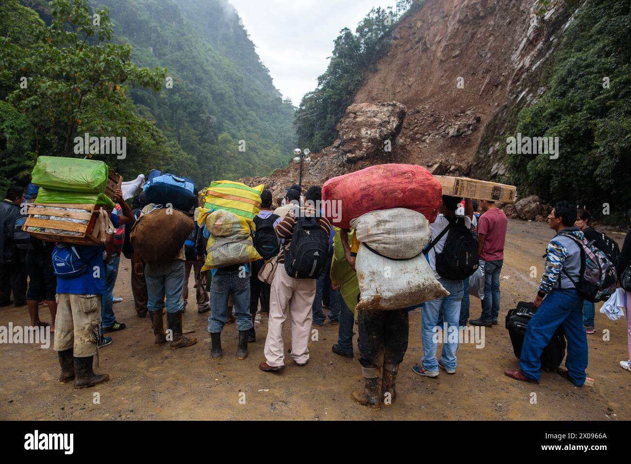 A massive landslide covers the road between Huanuco and Tingo Maria in ...