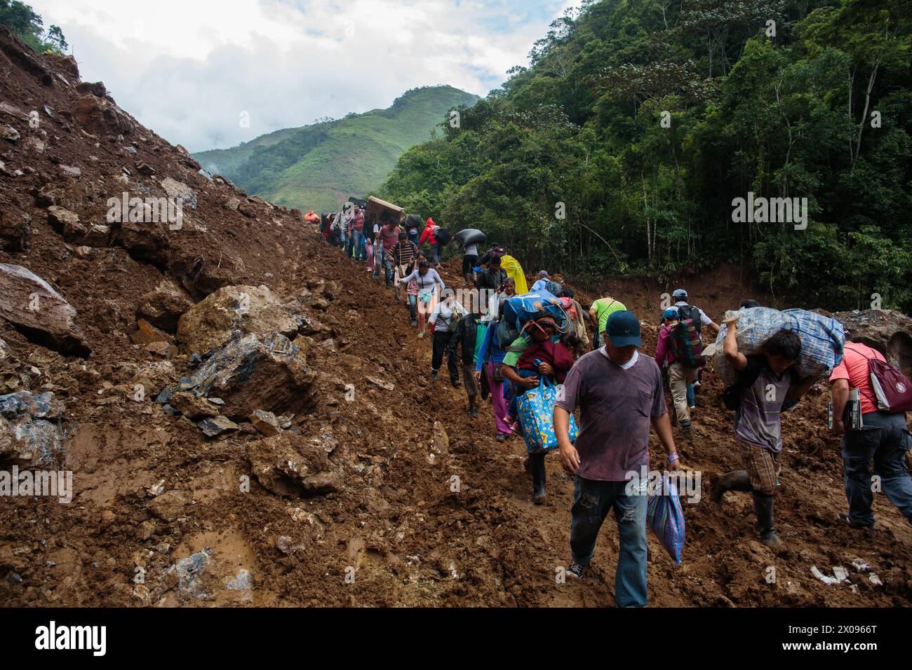 A massive landslide covers the road between Huanuco and Tingo Maria in ...