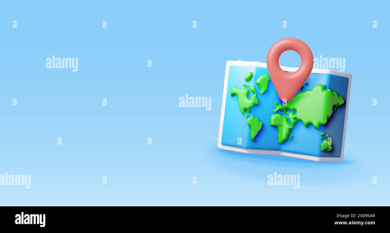 3D cartoon folded world map with location pin Stock Vector Image & Art ...