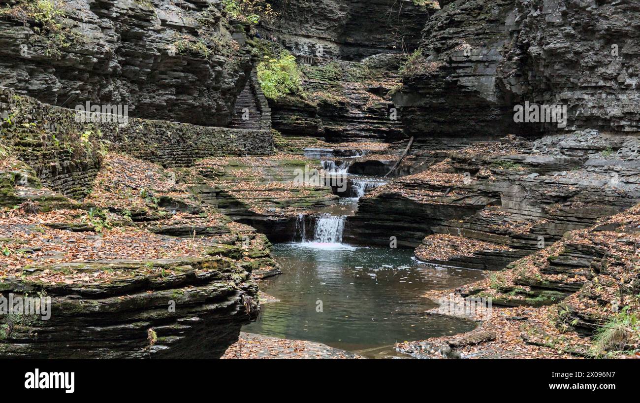 rainbow falls at watkins glen state park (waterfall in a gorge with ...