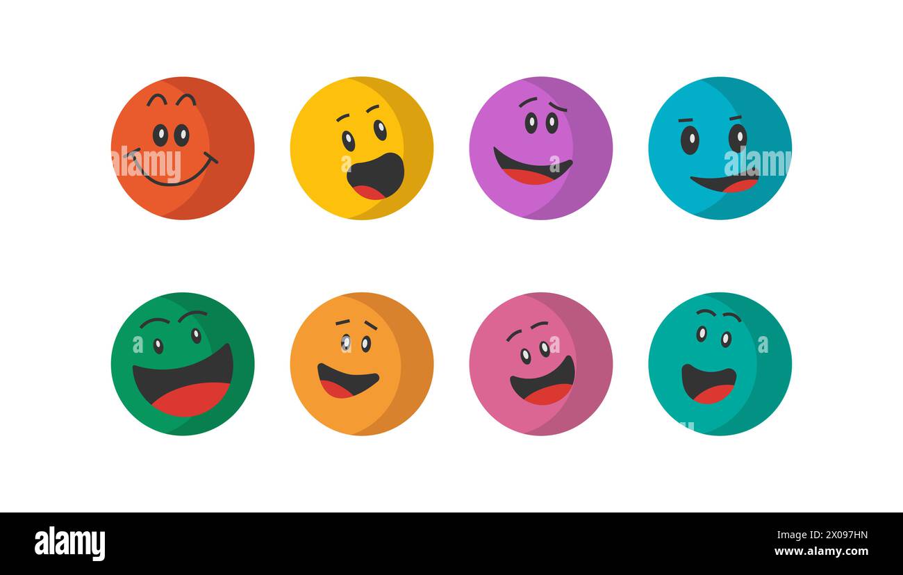 Happy smile vector set illustration emoticon. Cute symbol cartoon ...