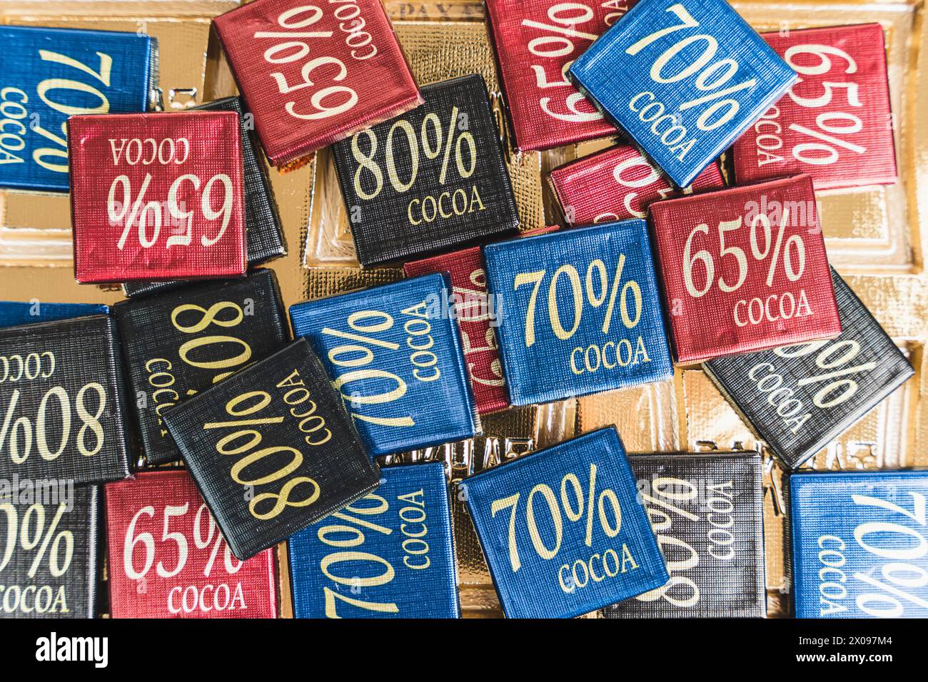 box of chocolate bars, featuring 65, 70, and 80 percent cocoa content ...