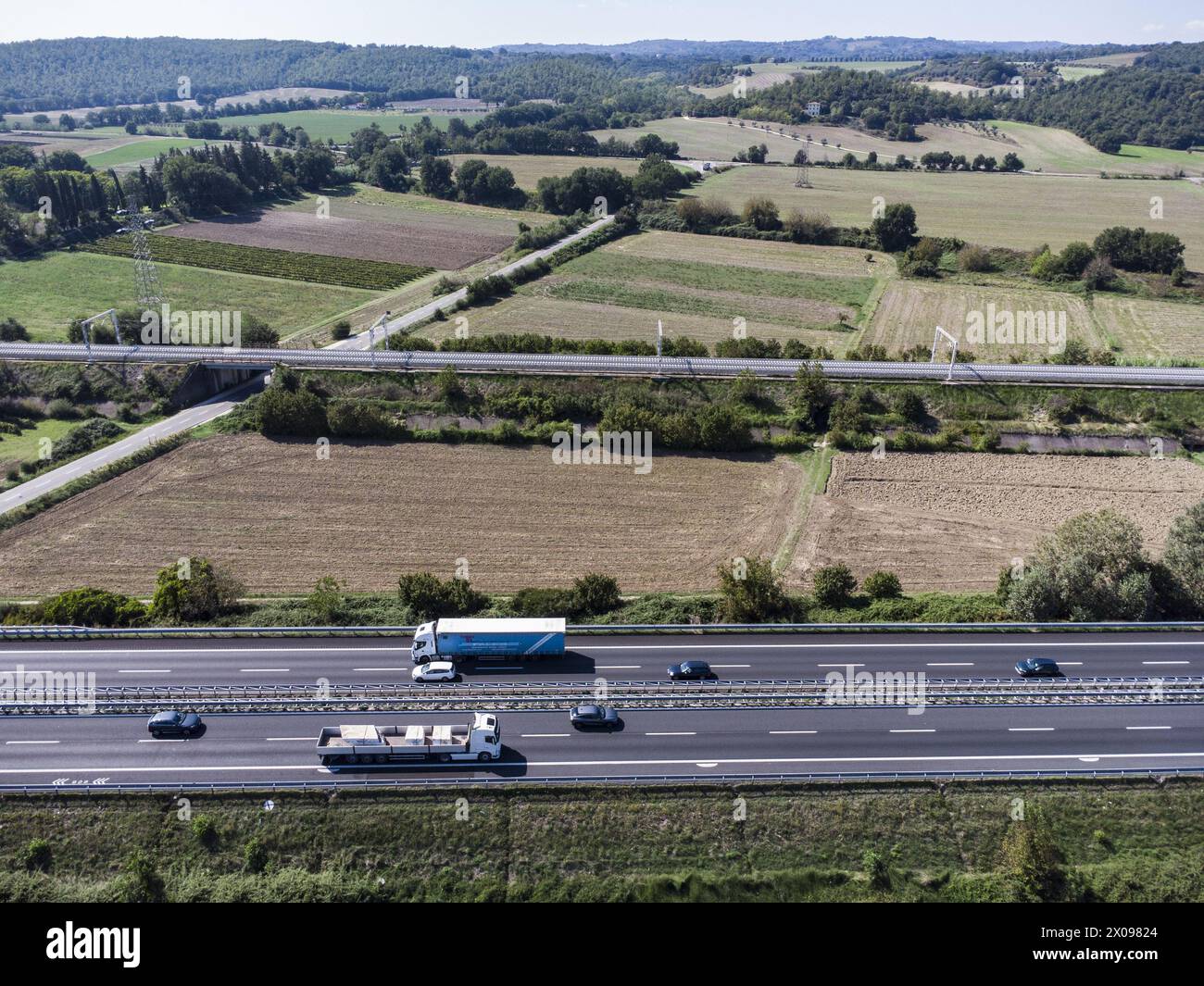 A section of the A1 motorway near Orte (in Lazio in central Italy) that ...