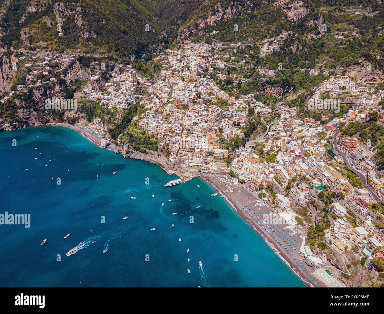 Aerial photo of Positano and its beach on Amalfi coast Stock Photo - Alamy