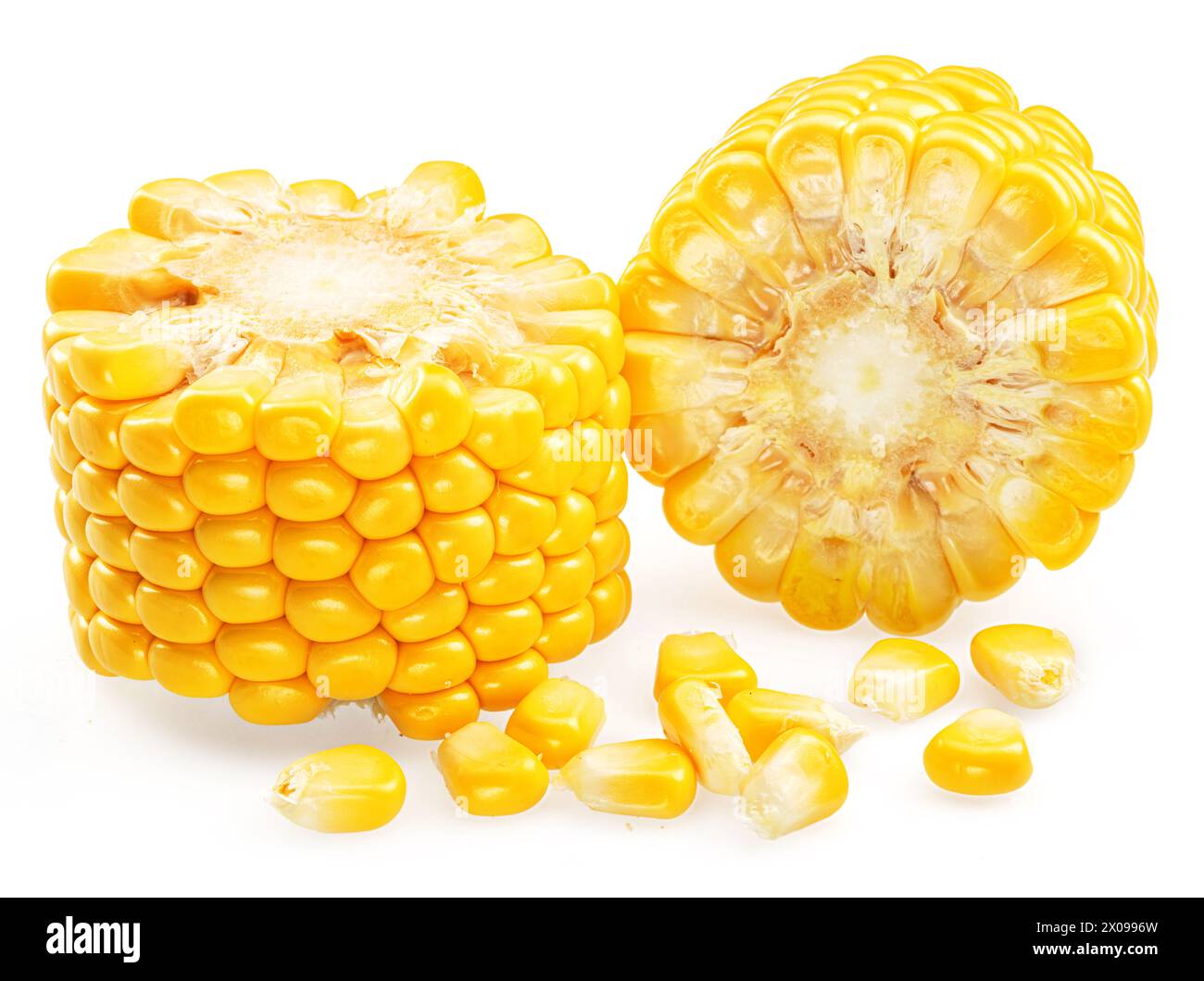 Maize cob pieces or corn cob pieces on white background Stock Photo - Alamy