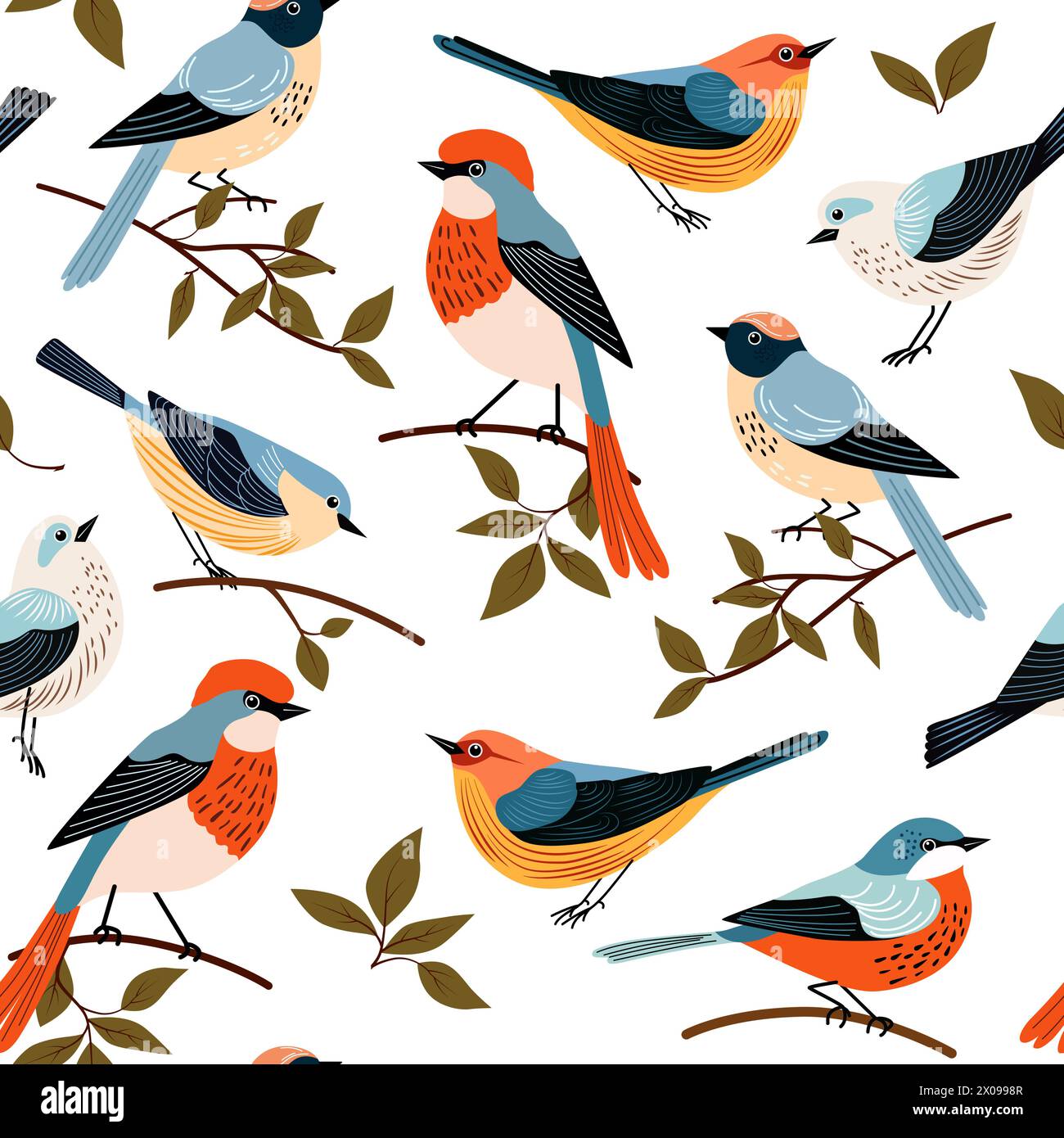 Seamless decorative birds hand draw flat style Stock Vector Image & Art ...