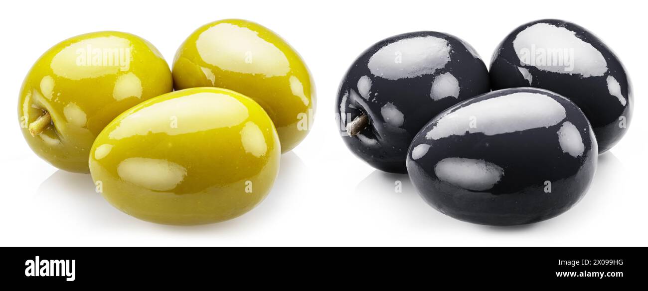 Two groups of different table olives isolated on white background Stock ...