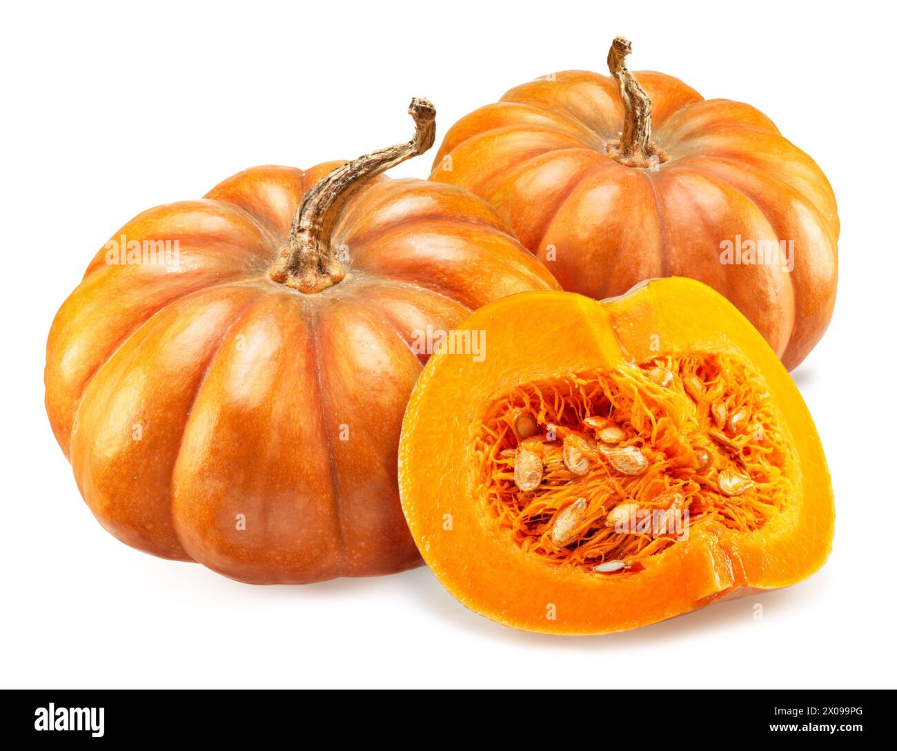Round pumpkins and pumpkin slice isolated on white background Stock ...