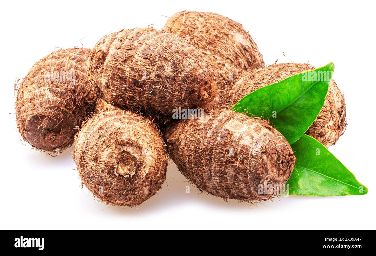 Raw organic eddoe or taro corms isolated on white background Stock ...