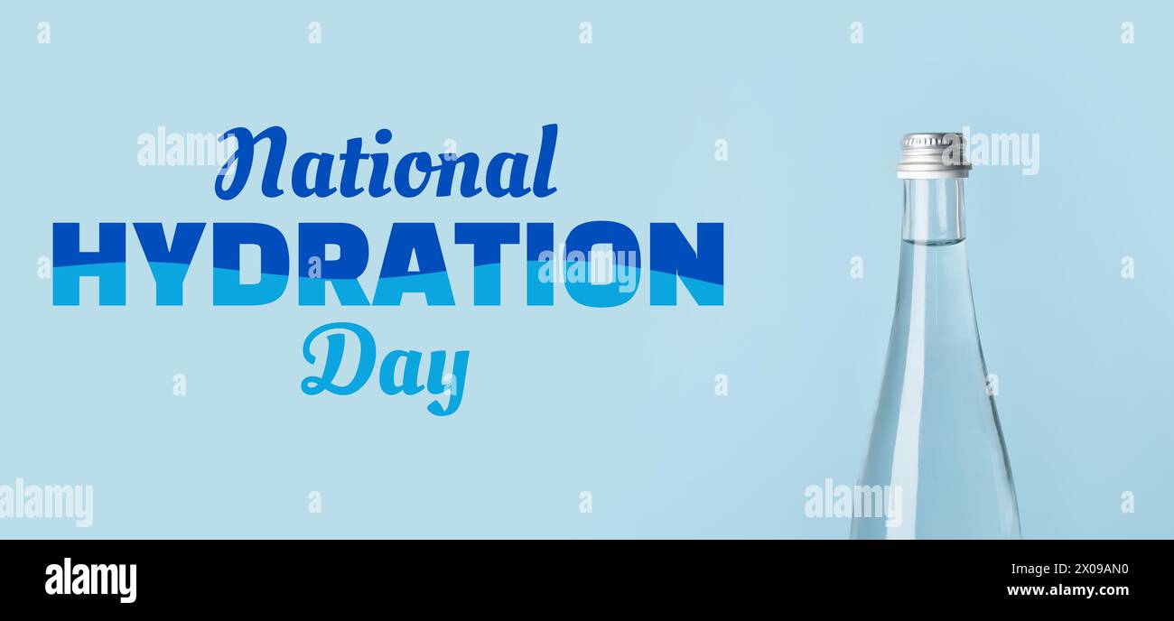 Bottle of clean water on light blue background. Banner for National ...