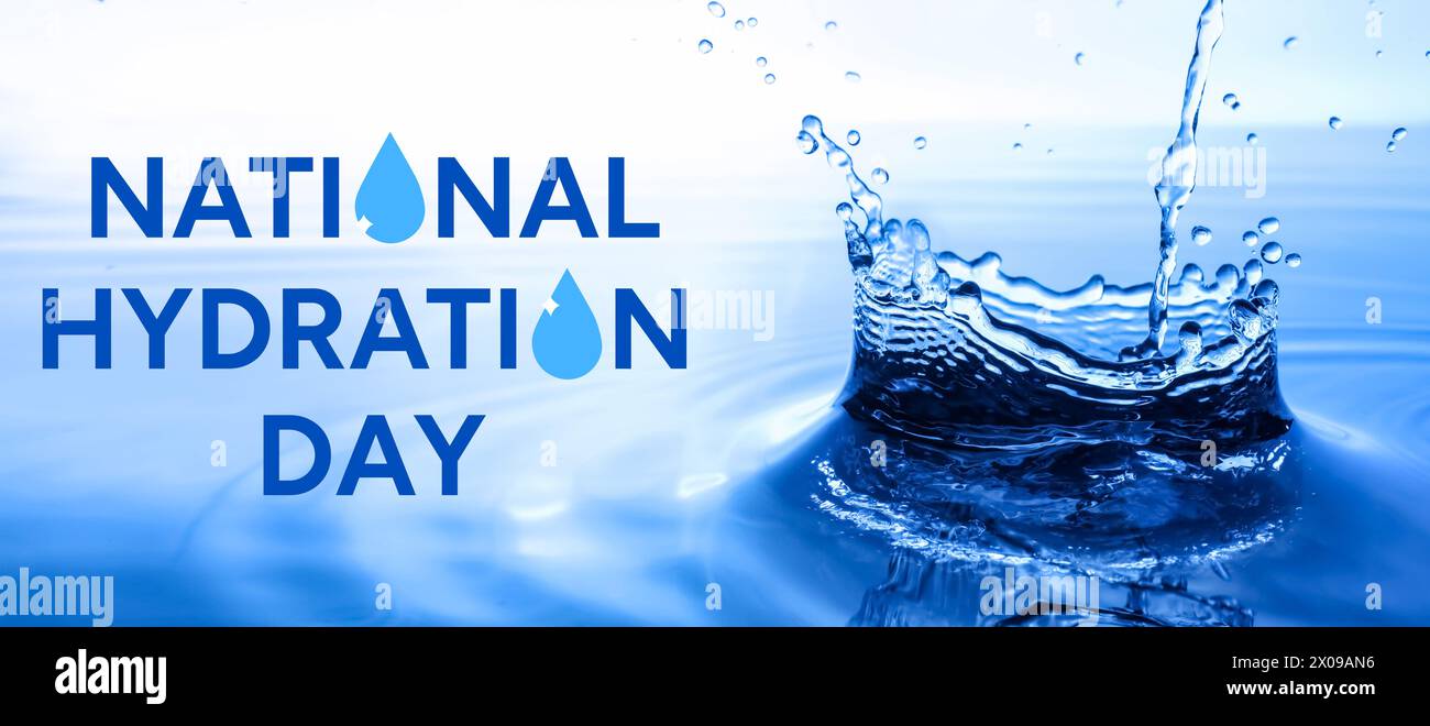Splash of water on blue background. Banner for National Hydration Day ...