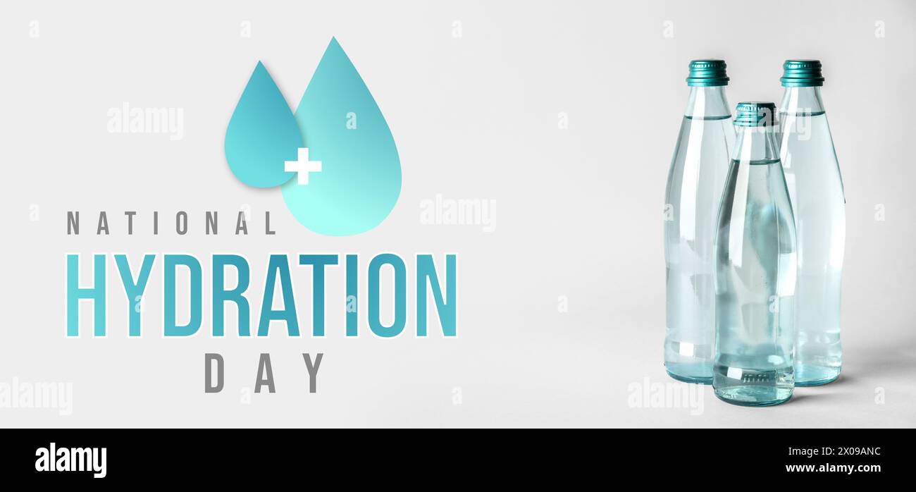 Bottles of clean water on light background. Banner for National ...