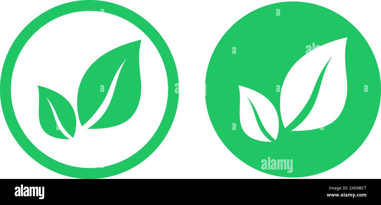 Green leaves icons as a symbols of environmental protection and ecology ...