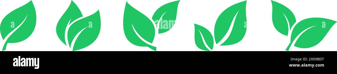 Set of green leaf icons as a strategy of nature saving, ecology protection and eco friendly ...