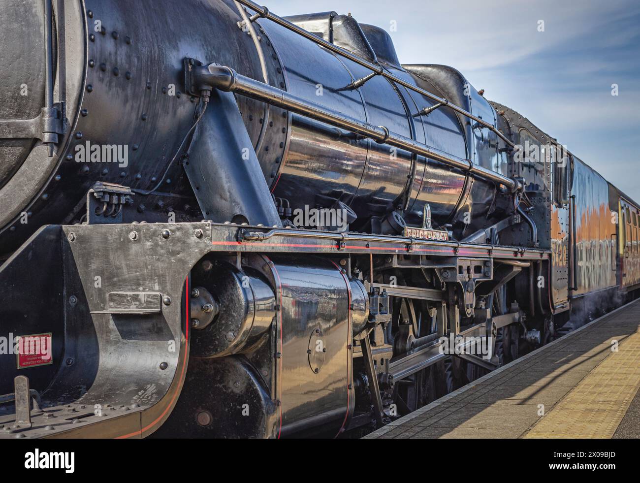 An old steam locomotive of the North Yorkshire Moors Railway stands in ...
