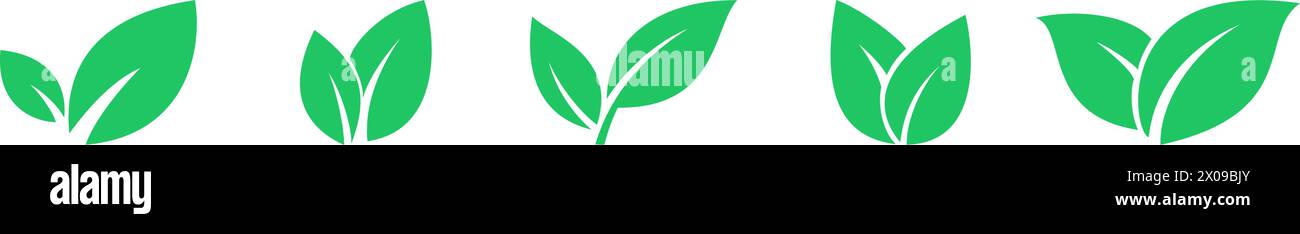 Set of green leaf icons as an ecology and environmental preservation ...