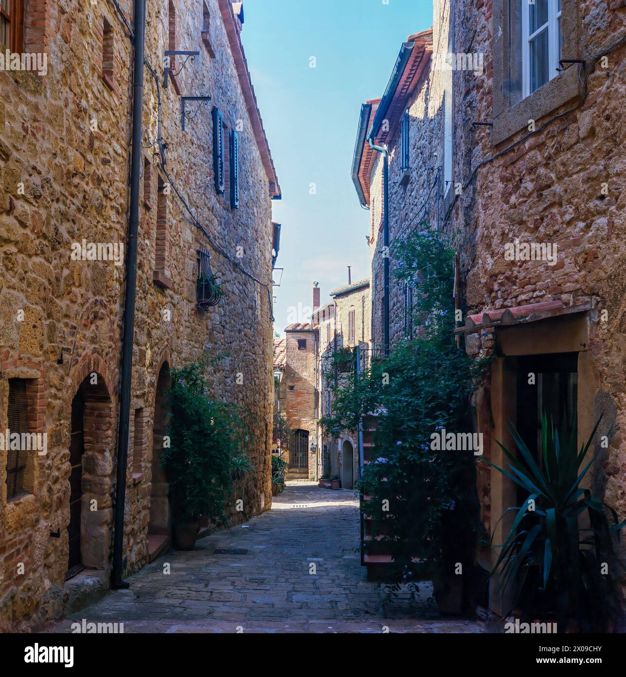 The old narrow streets in the medieval town of Casale Marissimo in ...