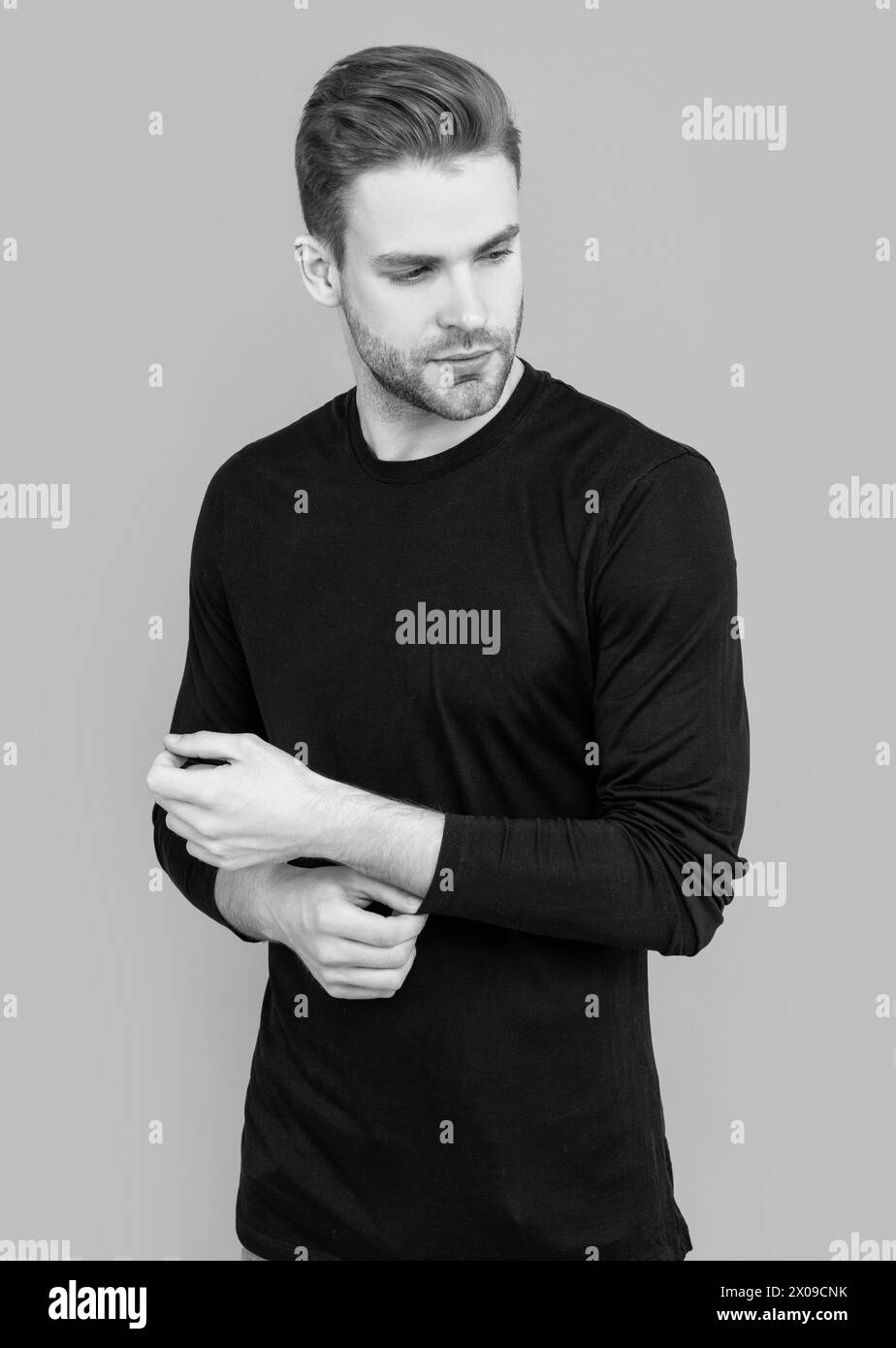 stylish caucasian guy having stubble. bristle and stubble. guy with ...