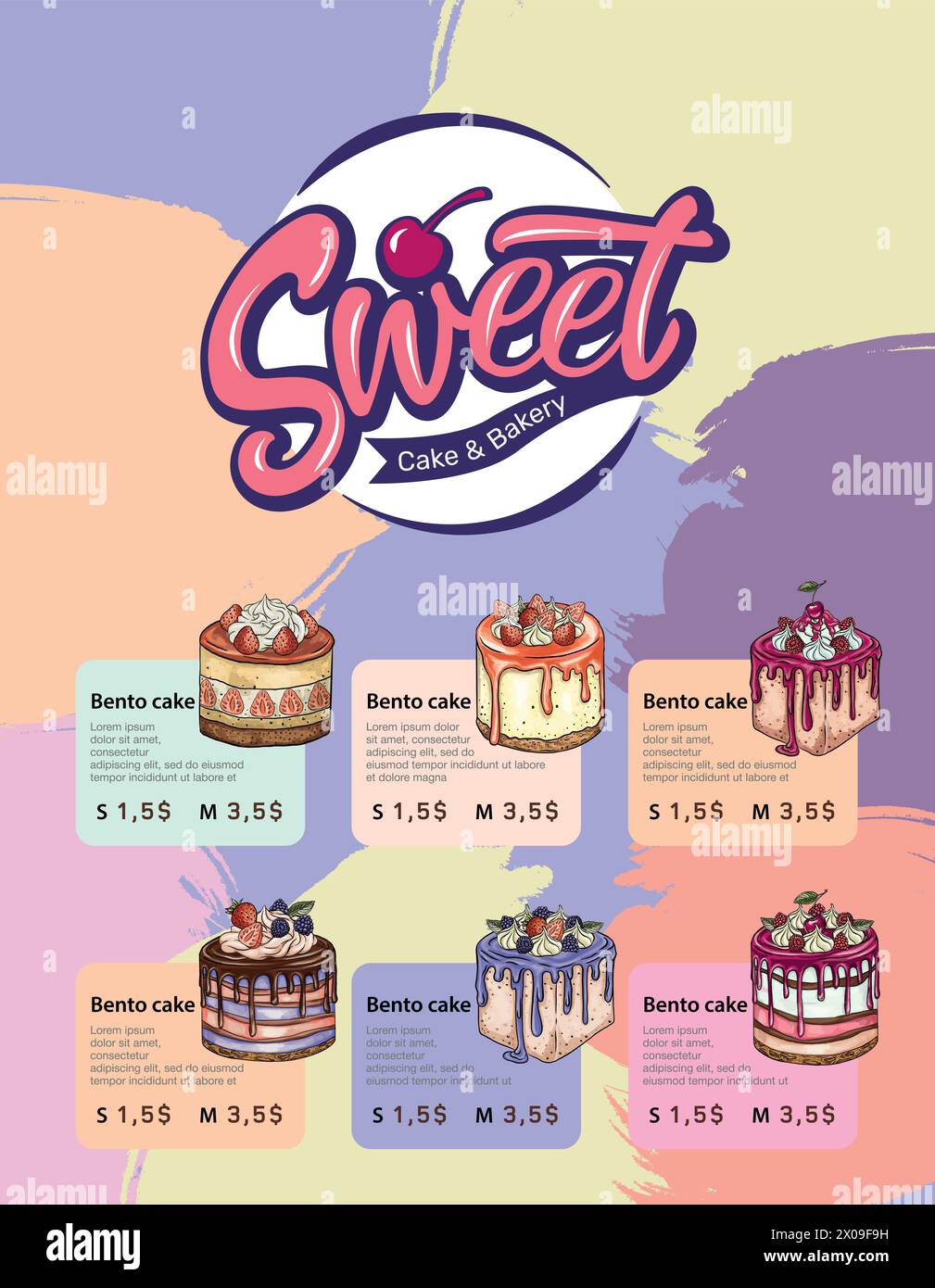 Hand drawn vector template of menu with desserts, sweets and bakery ...