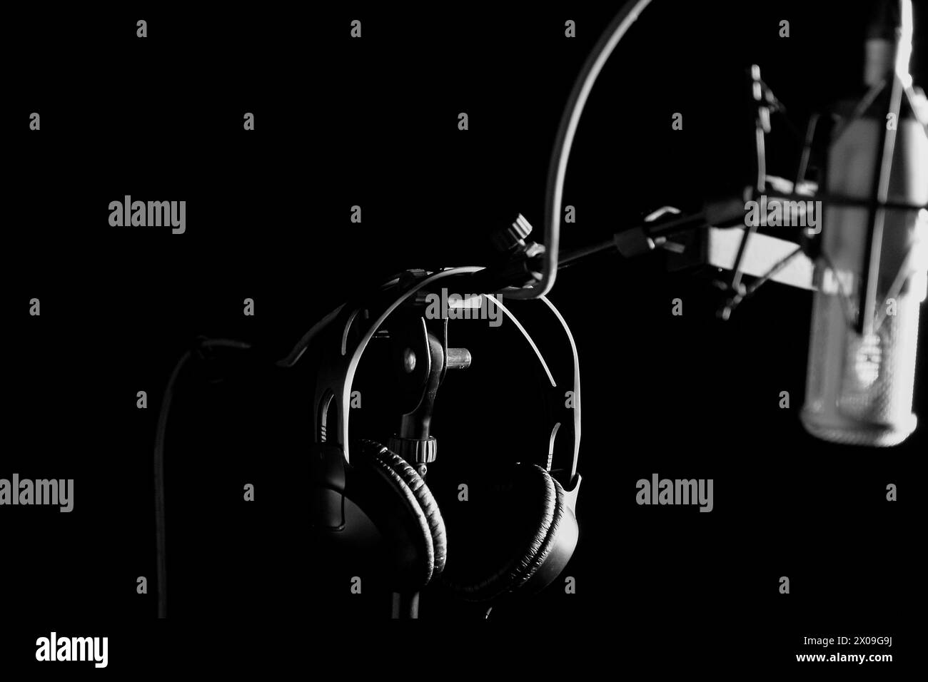 A professional Microphone and Headset in a music and audio recording ...