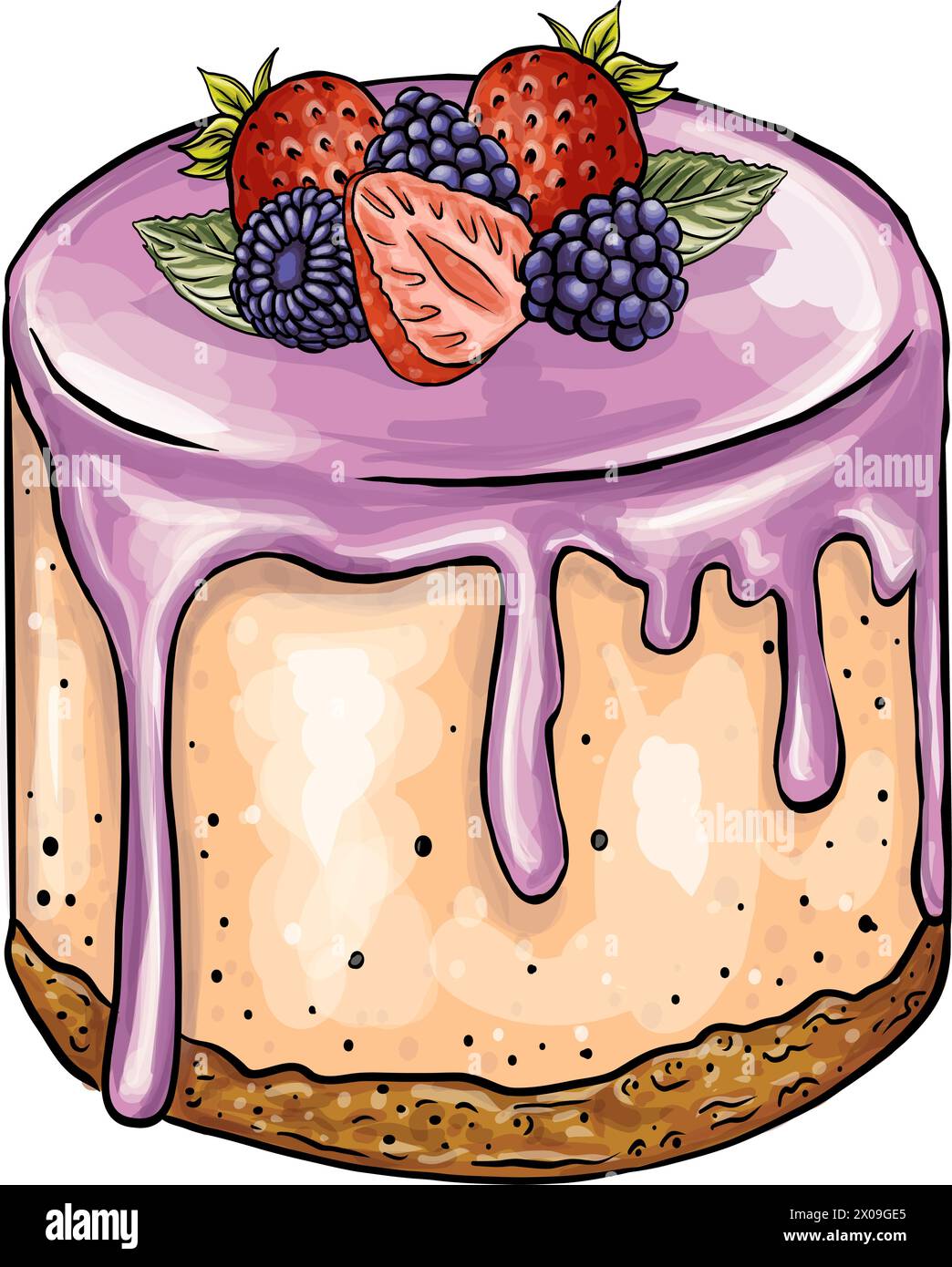 delicious bento birthday cake. digital watercolor. Delicious happy ...