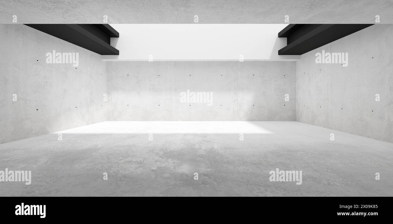 Abstract empty, modern concrete room with ceiling opening, black iron ...