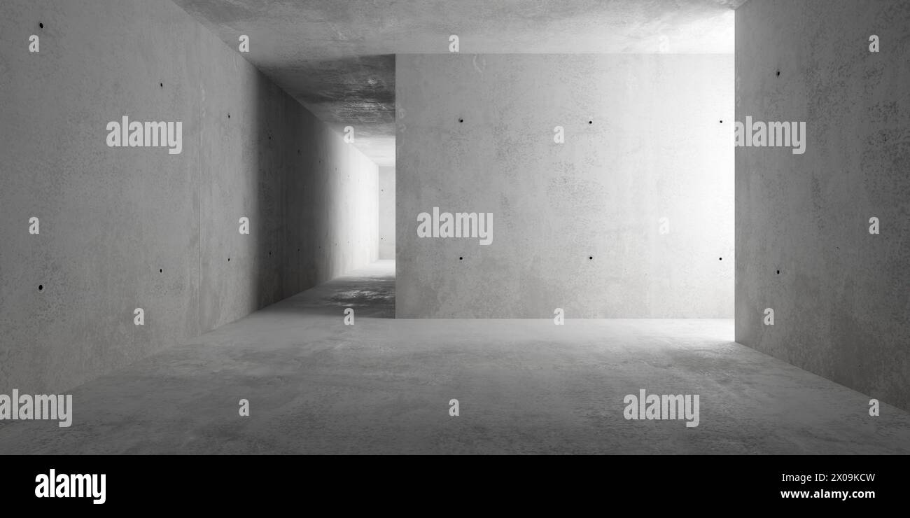 Abstract empty, modern concrete building rooms with corridor and rough ...